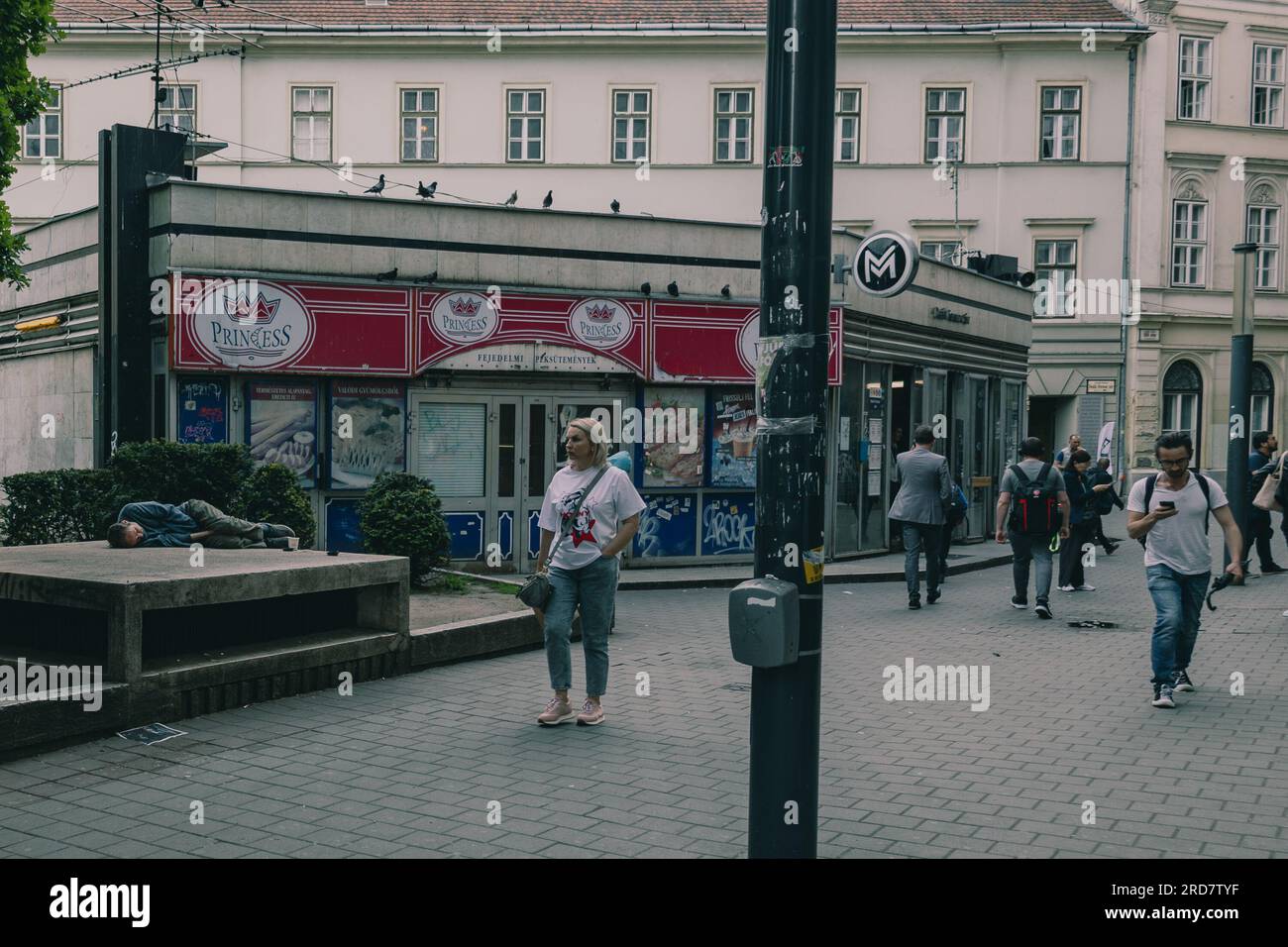 May 3, 2023, Budapest, Hungary: A homeless man seen sleeping in front ...