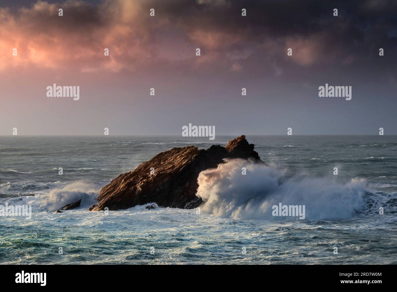 UK weather. Wild seas around the rocky island called The Goose Goose ...