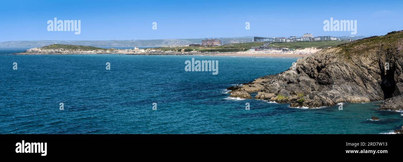A spectacular panoramic image of the view over Fistral Bay from Pentire ...