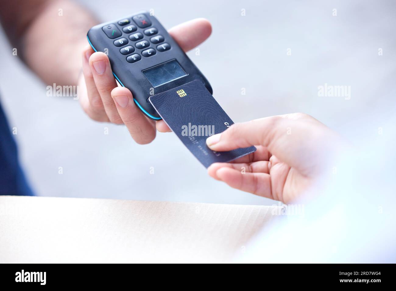 Card machine, delivery and people hands with online payment, digital ...