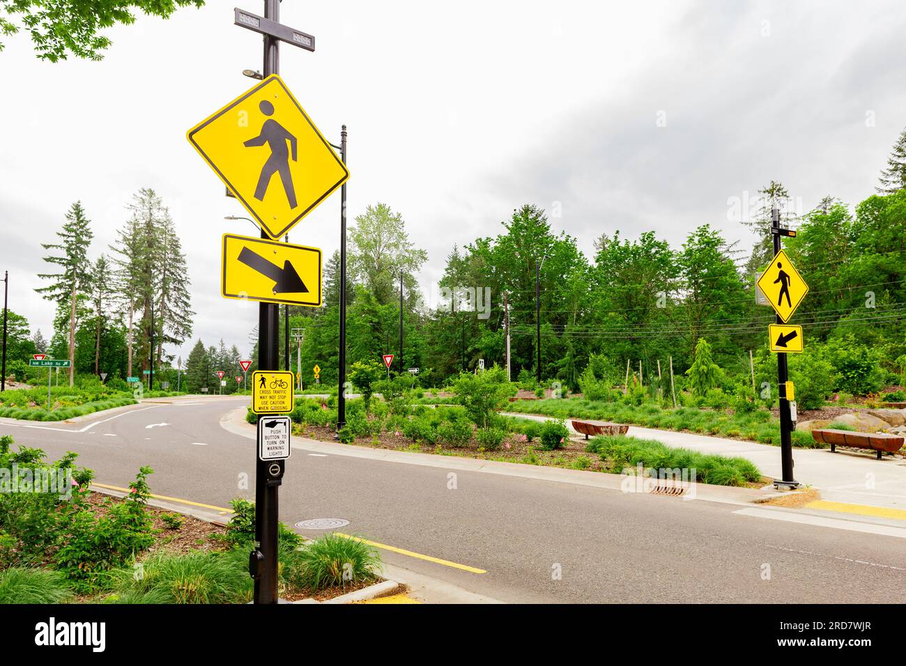 The Iconic Yellow Pedestrian Road Sign at a Local road in the Forest ...