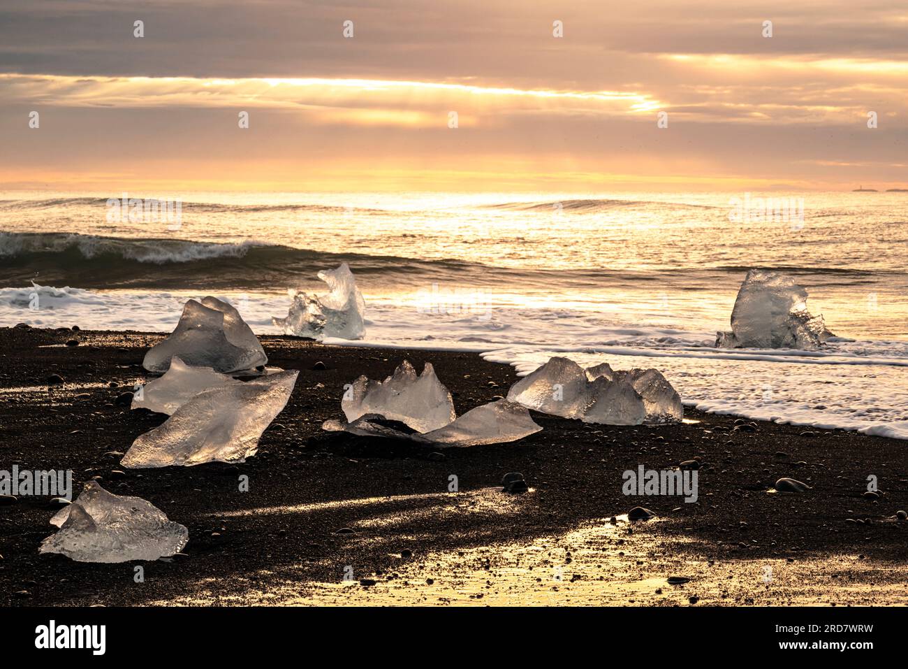 Breathtaking landscape scenery showing sparkling ice chunks stranded on ...