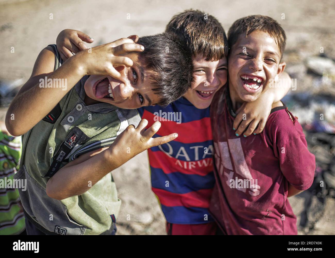 Gaza, Palestine. 18th July, 2023. Palestinian children play in front of ...