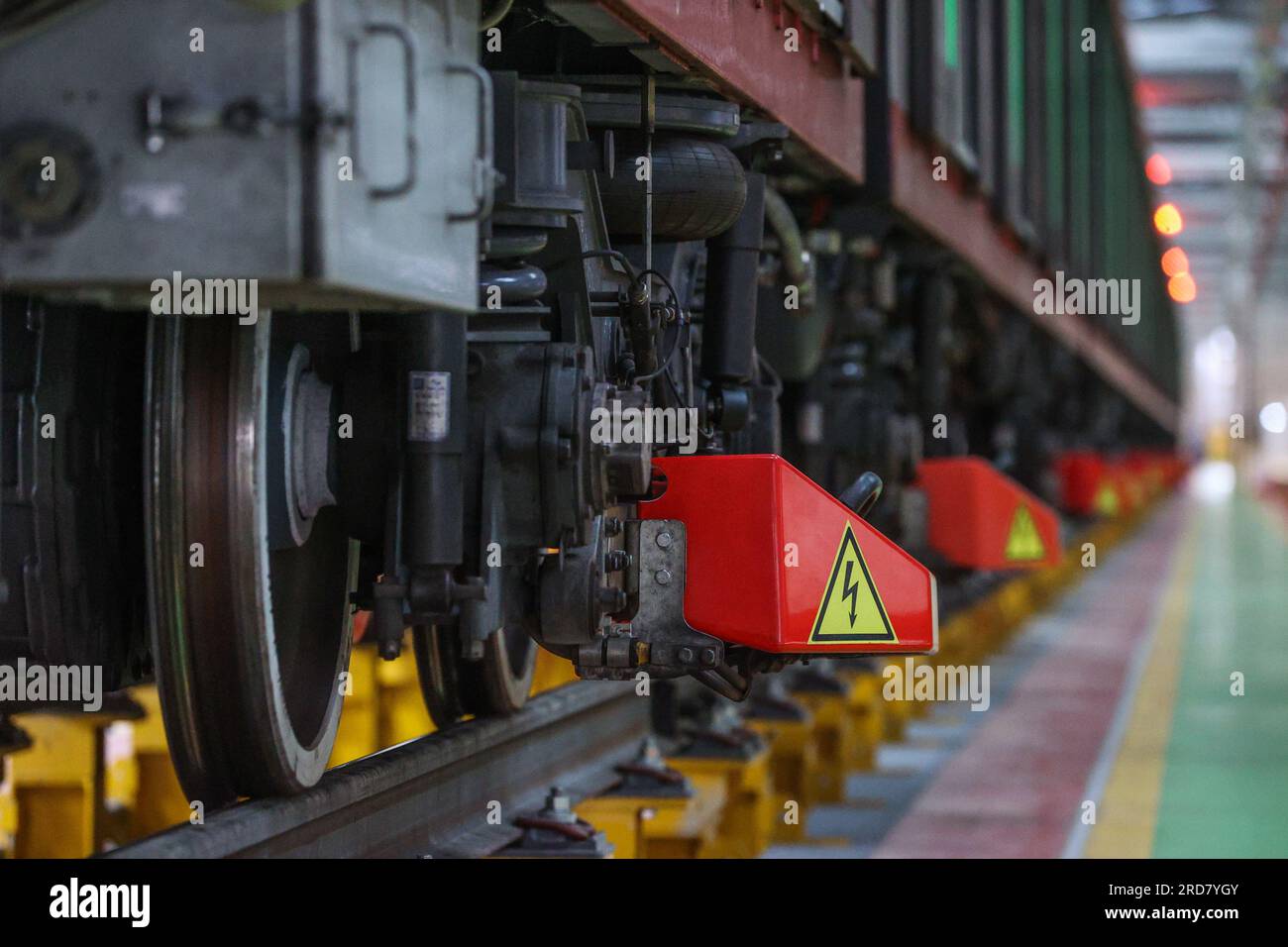 14.07.2023. Russia. Moscow. Protective covers of current collectors at ...