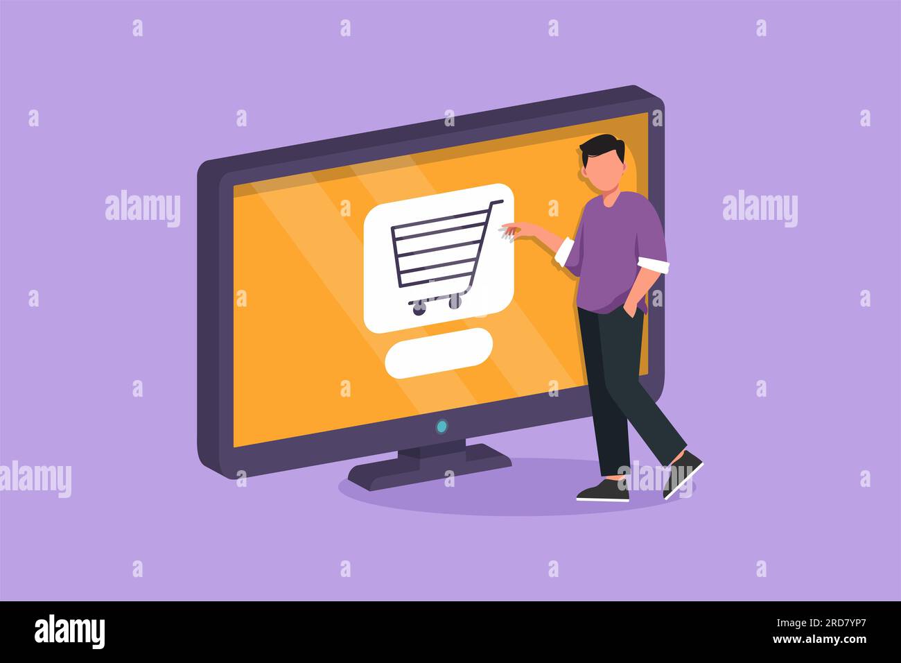 Cartoon flat style drawing young man standing and buying online via ...