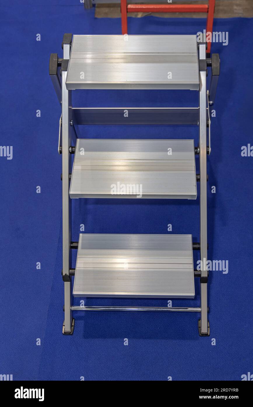 Foldable Aluminium Three Step Ladder Without Handrail Stock Photo - Alamy
