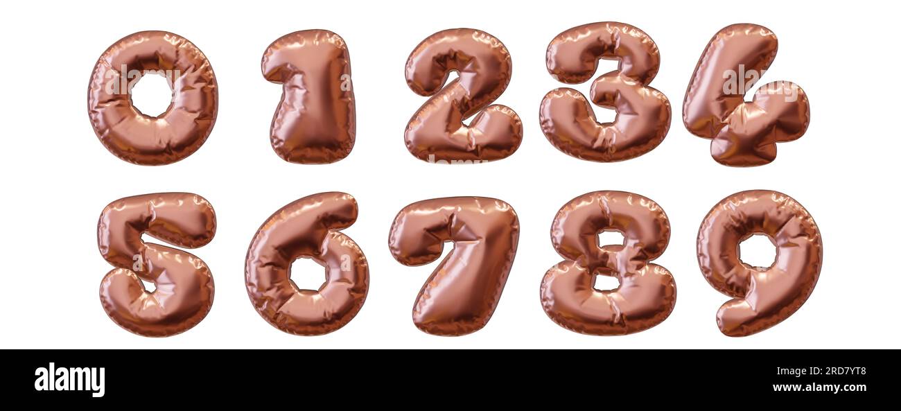 Set of balloon golden numbers. Inflatable gold numbers. 3d rendering ...