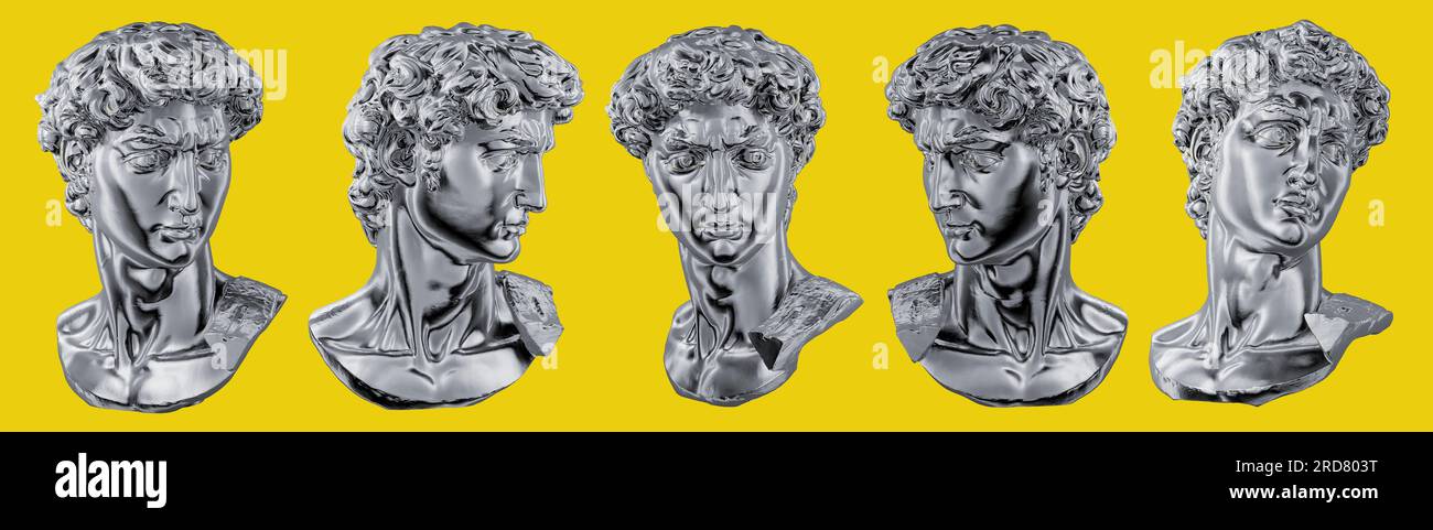 David glossy metallic bust on isolated background. Black and white ...