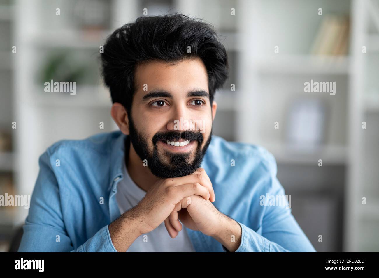 Closeup Portrait Of Smiling Bearded Indian Man Relaxing In Home ...