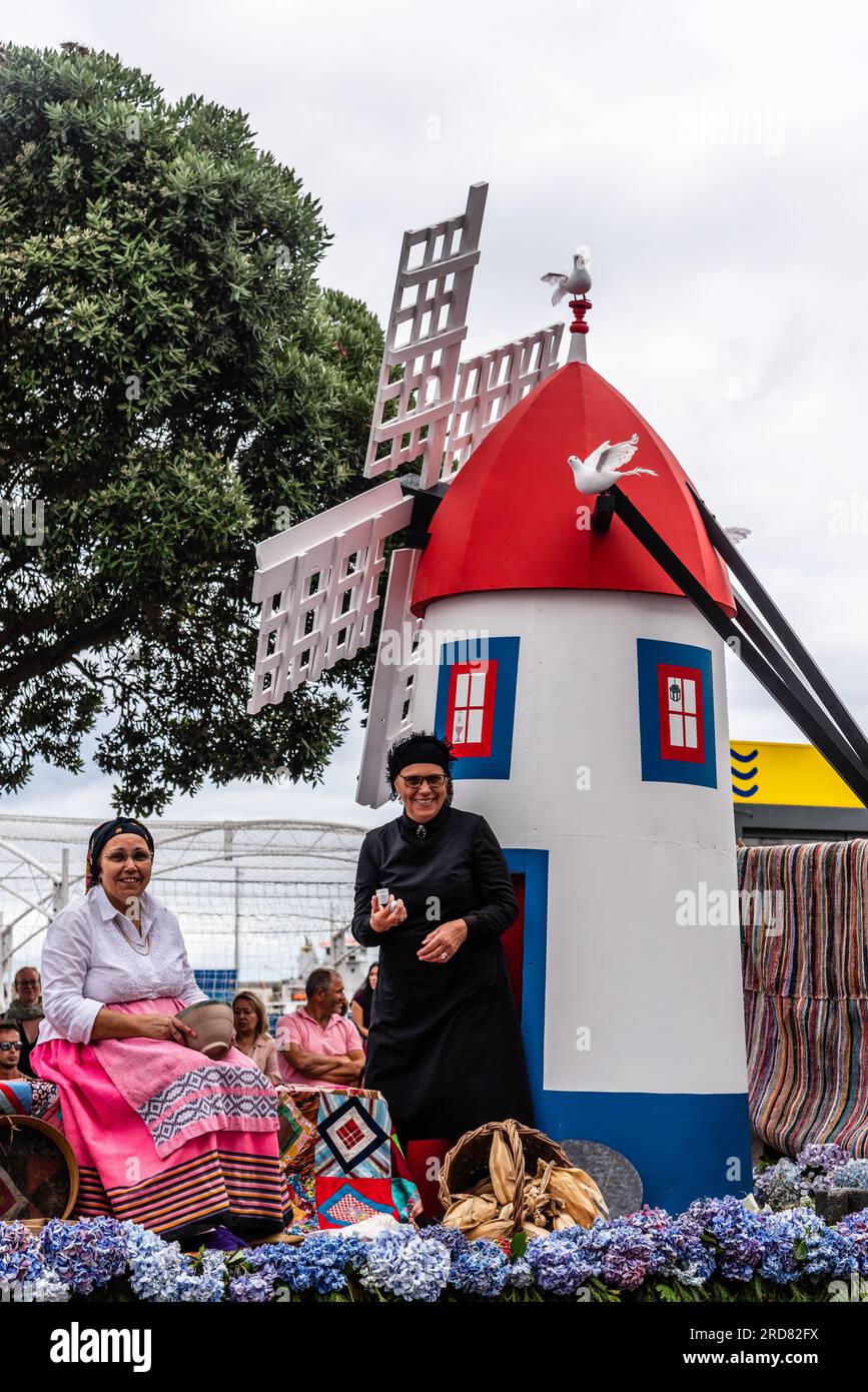 Ponta Delgada, Portugal - July 9, 2023: Ethnographic parade during Holy ...