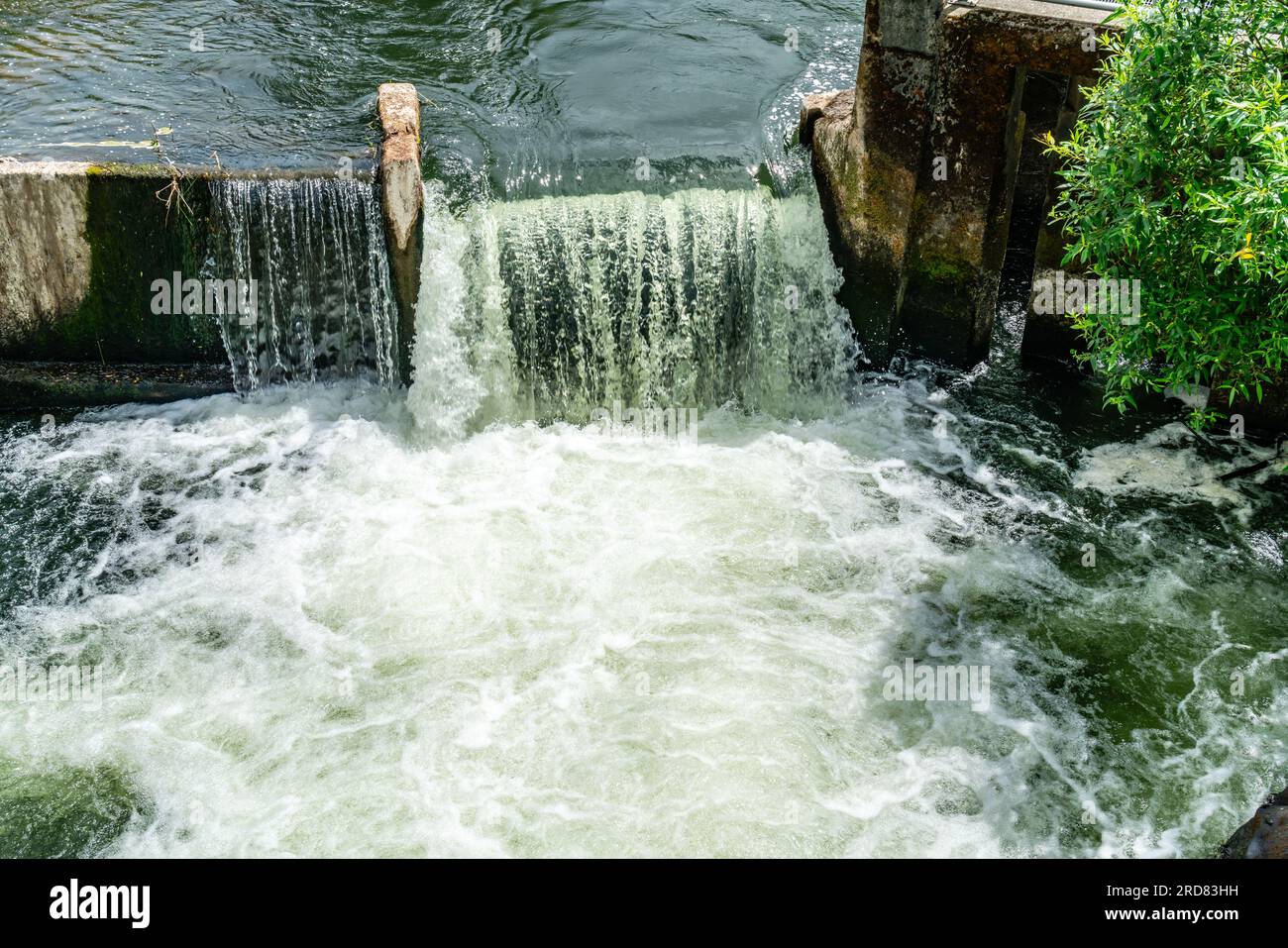 A detailed shot of a small waterfall at Tumwater Falls in Washington ...