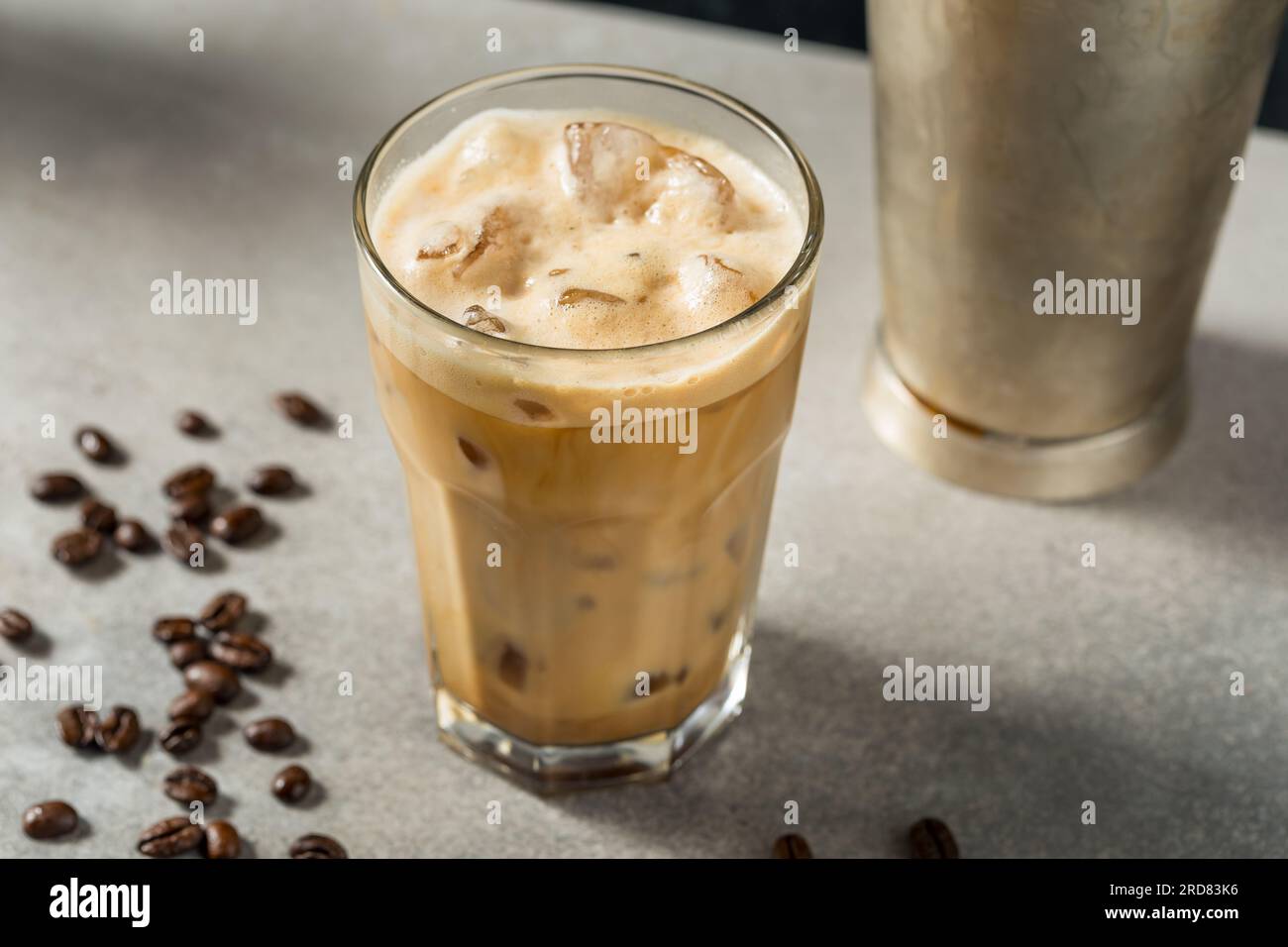 Cold Shake Oatmilk Latte with Ice in a Glass Stock Photo - Alamy