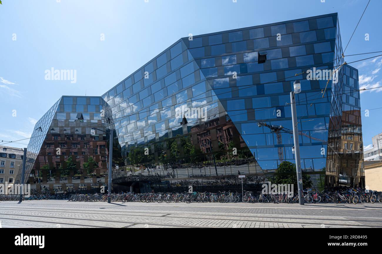 Freiburg - Modern building of the University Library with blue sky ...