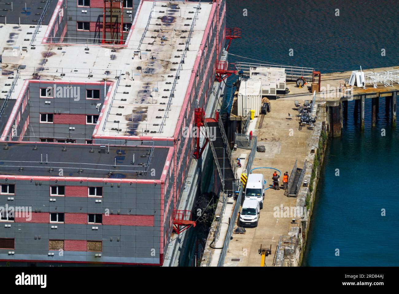 PORTLAND, ENGLAND – JUL 20 2023: Detail of Bibby Stockholm barge from ...