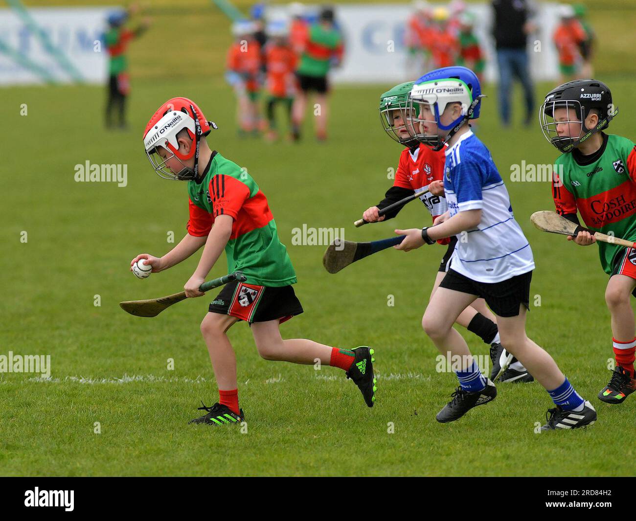 Primary school children playing hurling at Owenbeg Centre of Excellence ...