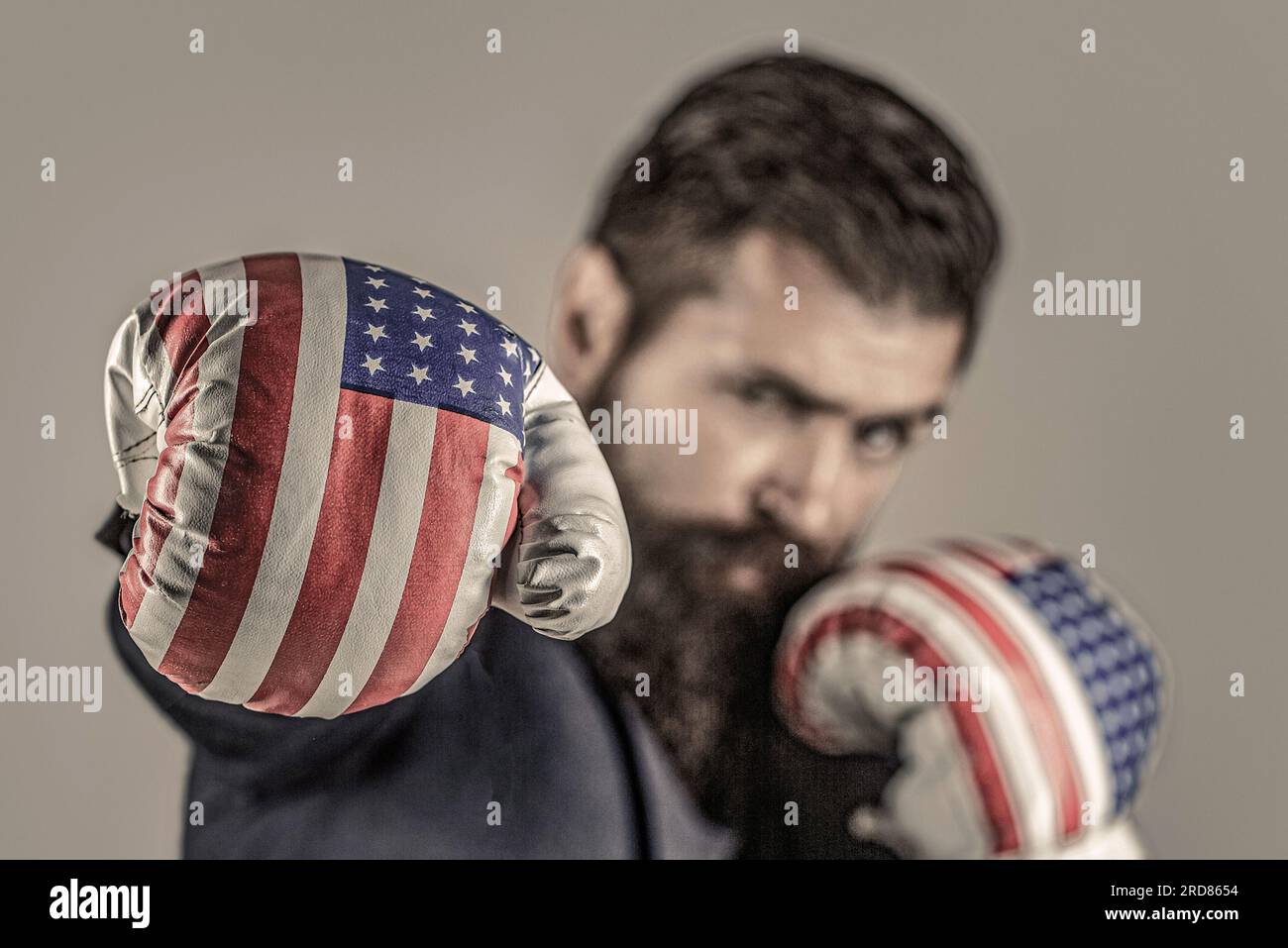 Man in suit and american boxings gloves, business winner. Boxing man ...