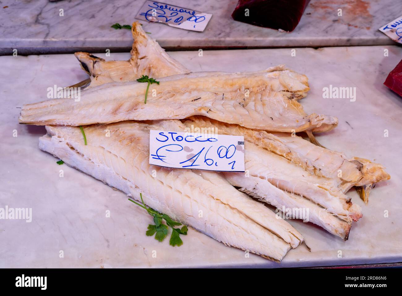 Fresh Italian stockfish (translation: stocco) sold at a market in ...