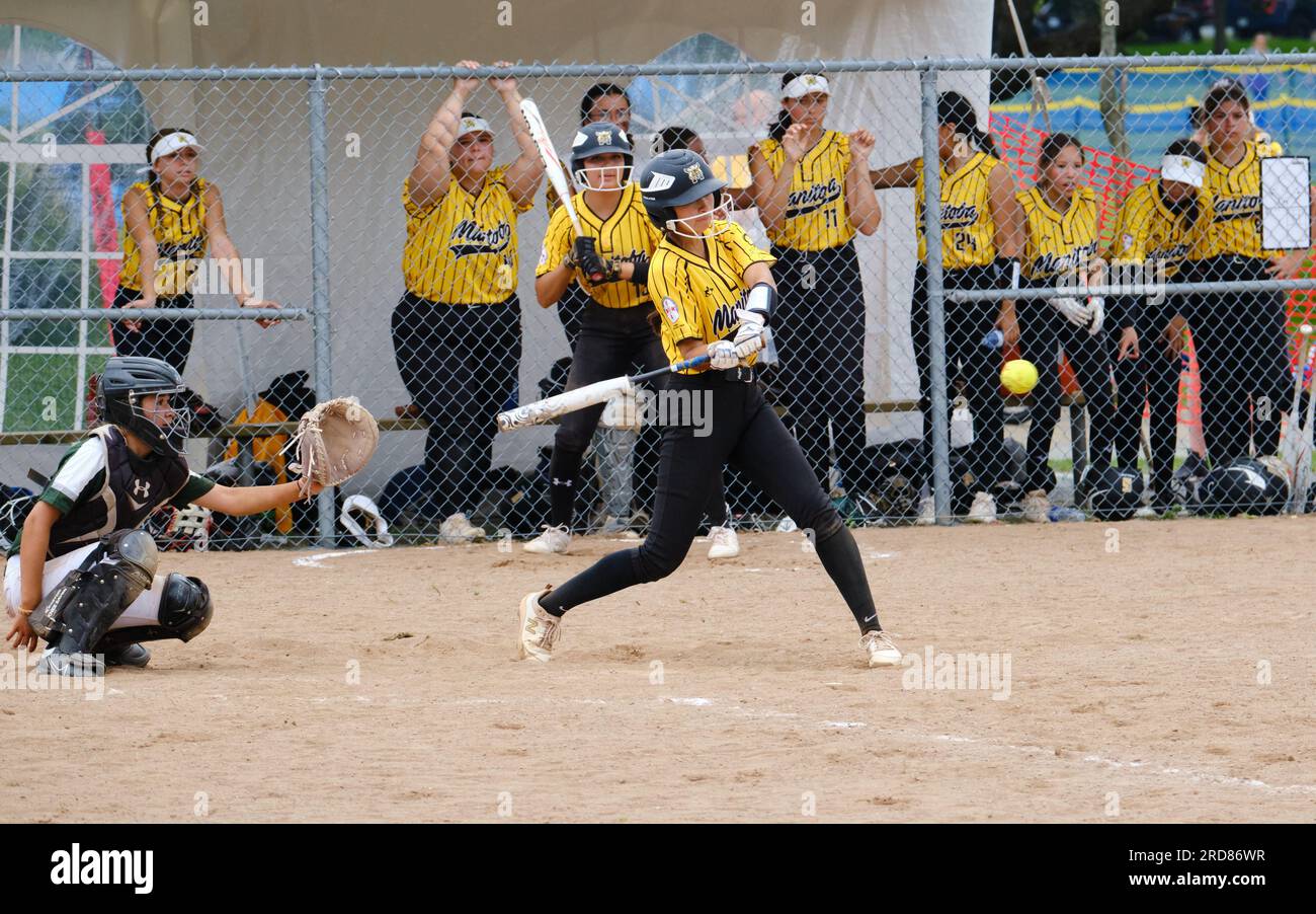 NAIG 2023 Softball tournament- U16 Female Manitoba Team at the plate ...