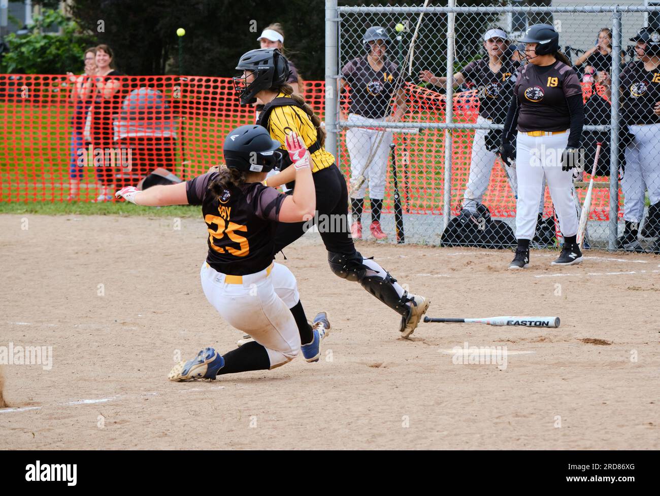 NAIG 2023 Softball tournament- u19 Female EDN player no 25 BAY, slides ...
