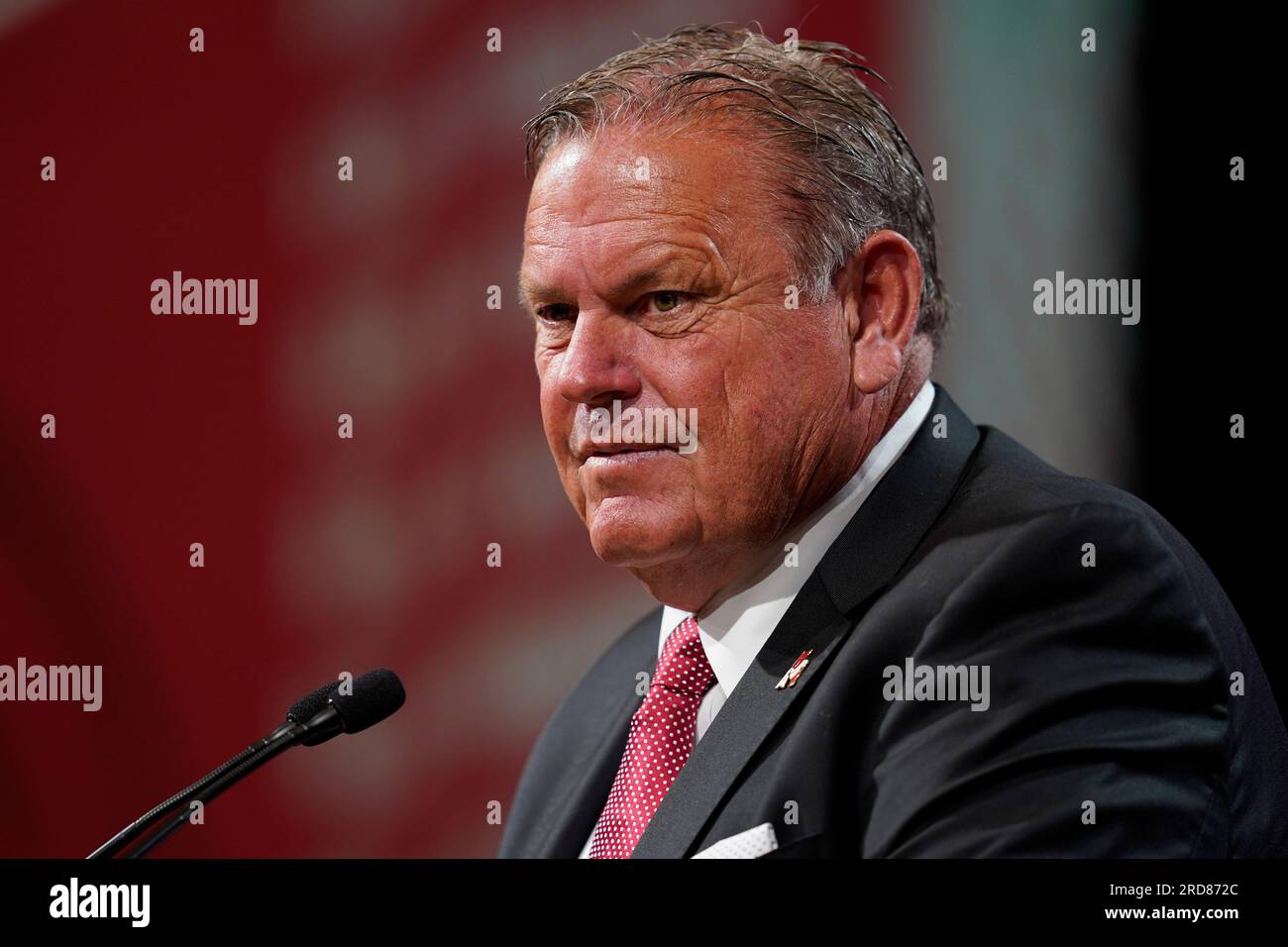 Arkansas head coach Sam Pittman speaks during NCAA college football ...