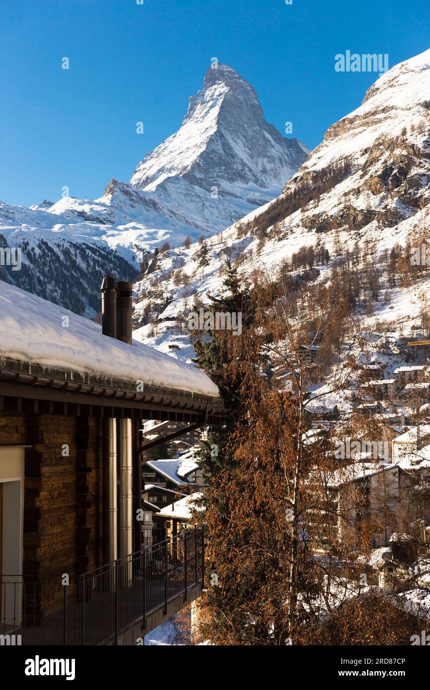 Snow-covered Matterhorn mountain in the afternoon in winter Stock Photo ...
