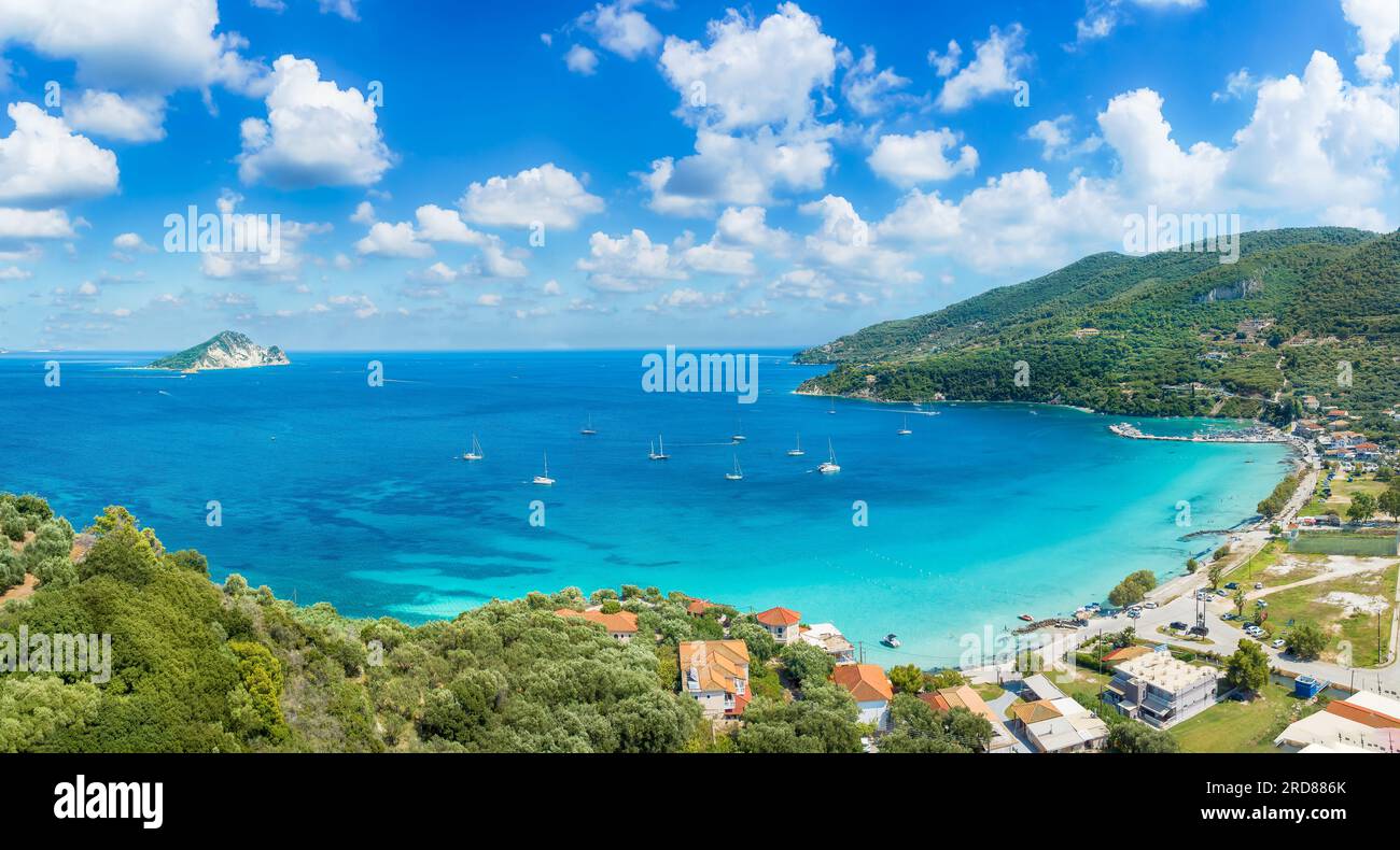 Landscape with Limni Keri village and Keri beach, Zakynthos island ...