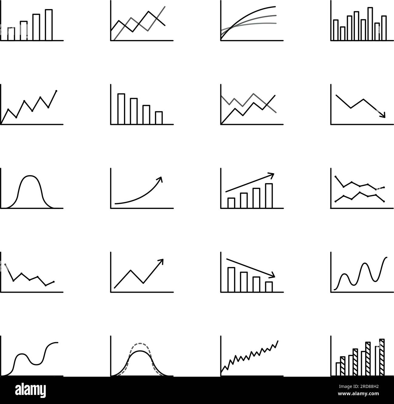 Set of graph diagram icons. Growth and decline, vector illustration ...