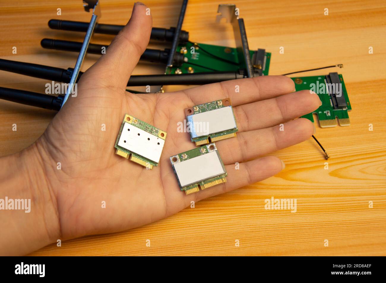 Wi-Fi receiving card in hand, small card used to receive Wi-Fi signal ...