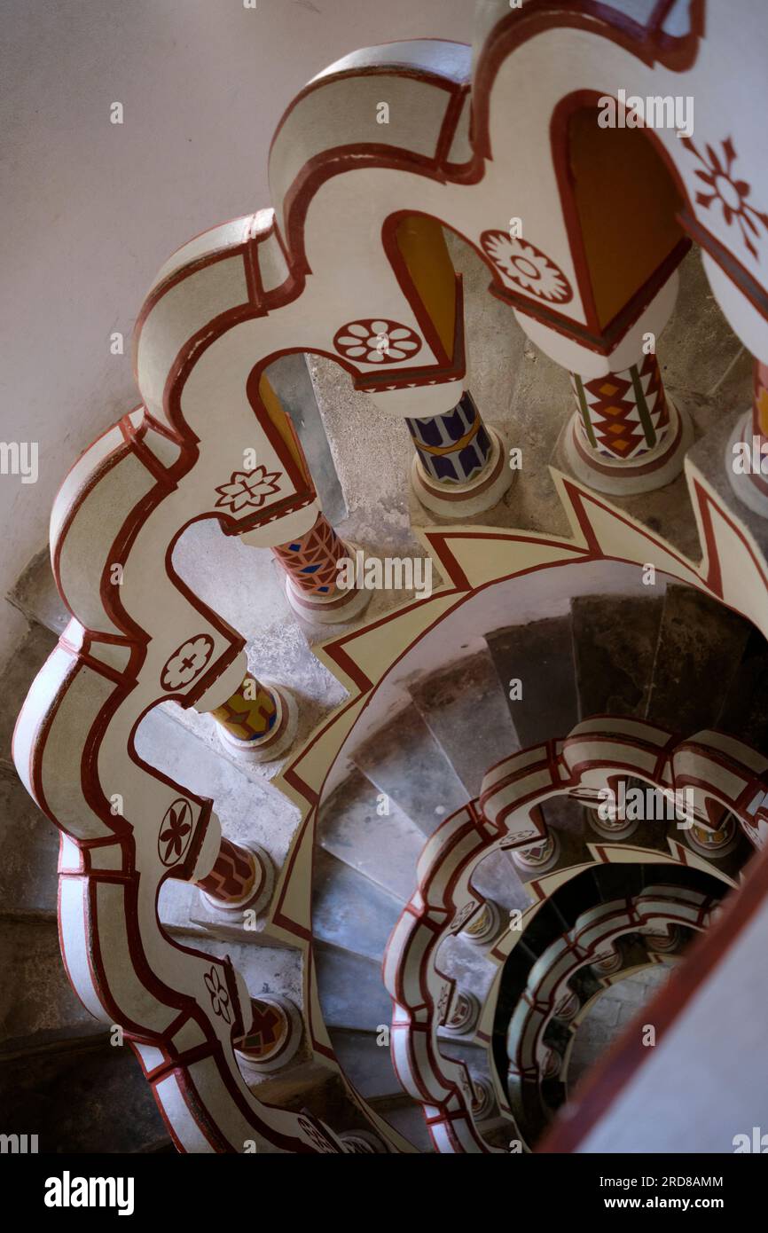 One of the most striking features of the castle is the spiral staircase ...