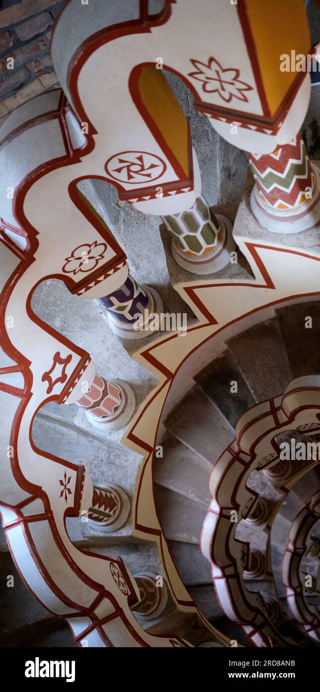 One of the most striking features of the castle is the spiral staircase ...