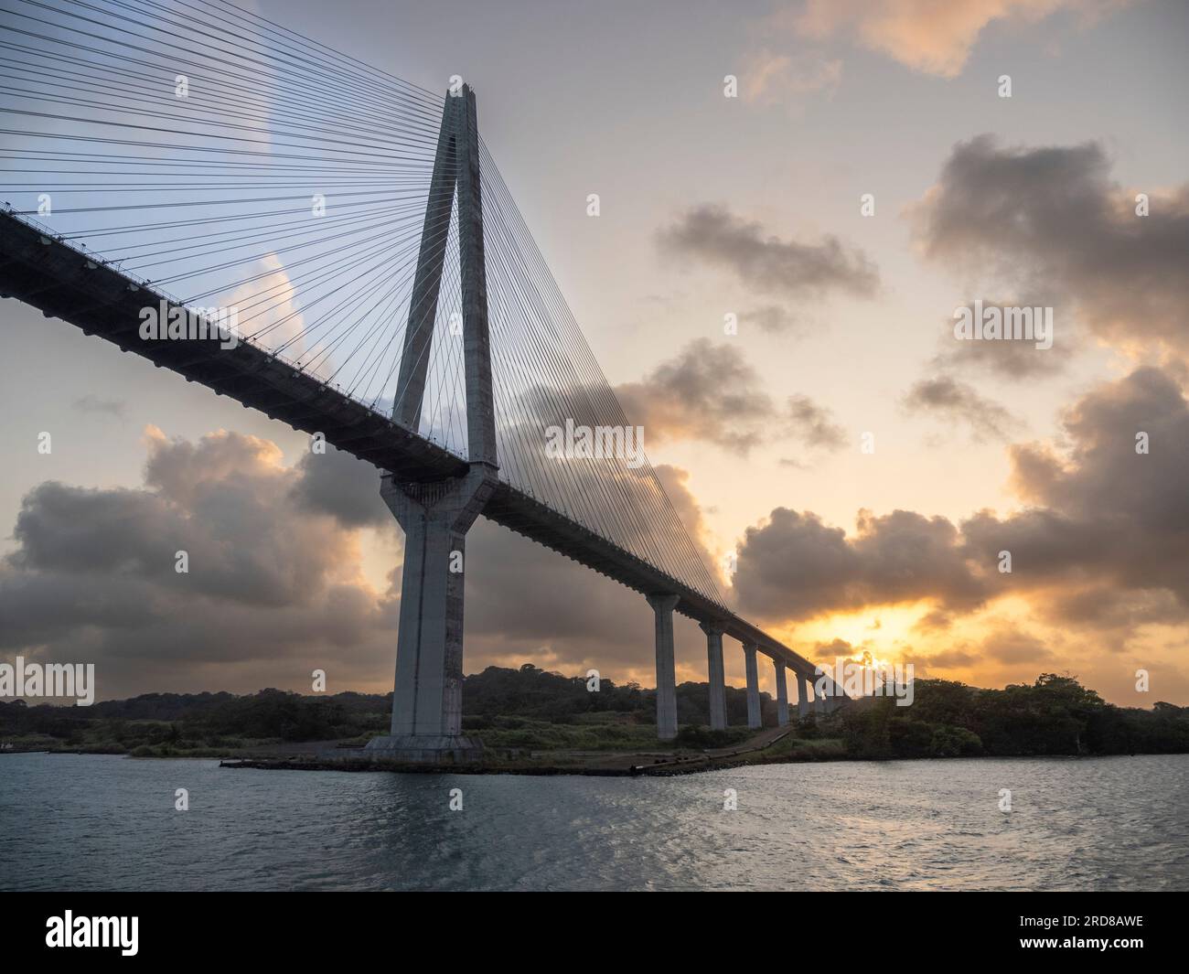 Panama's Centennial Bridge at sunset crossing the Panama Canal, Panama ...