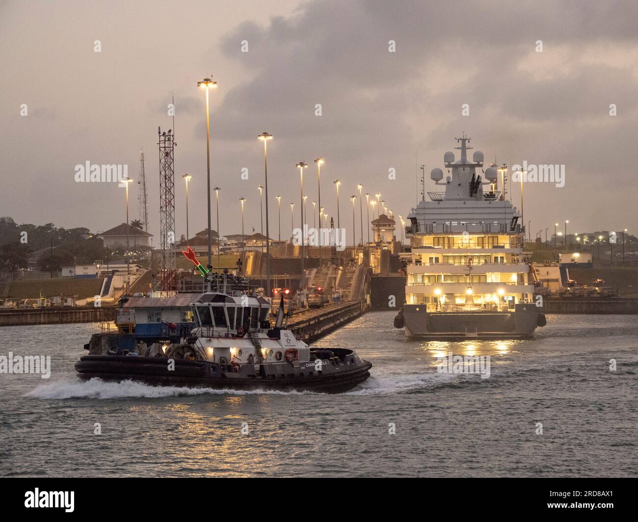 Shipping and lock, Panama Canal, Panama, Central America Stock Photo ...
