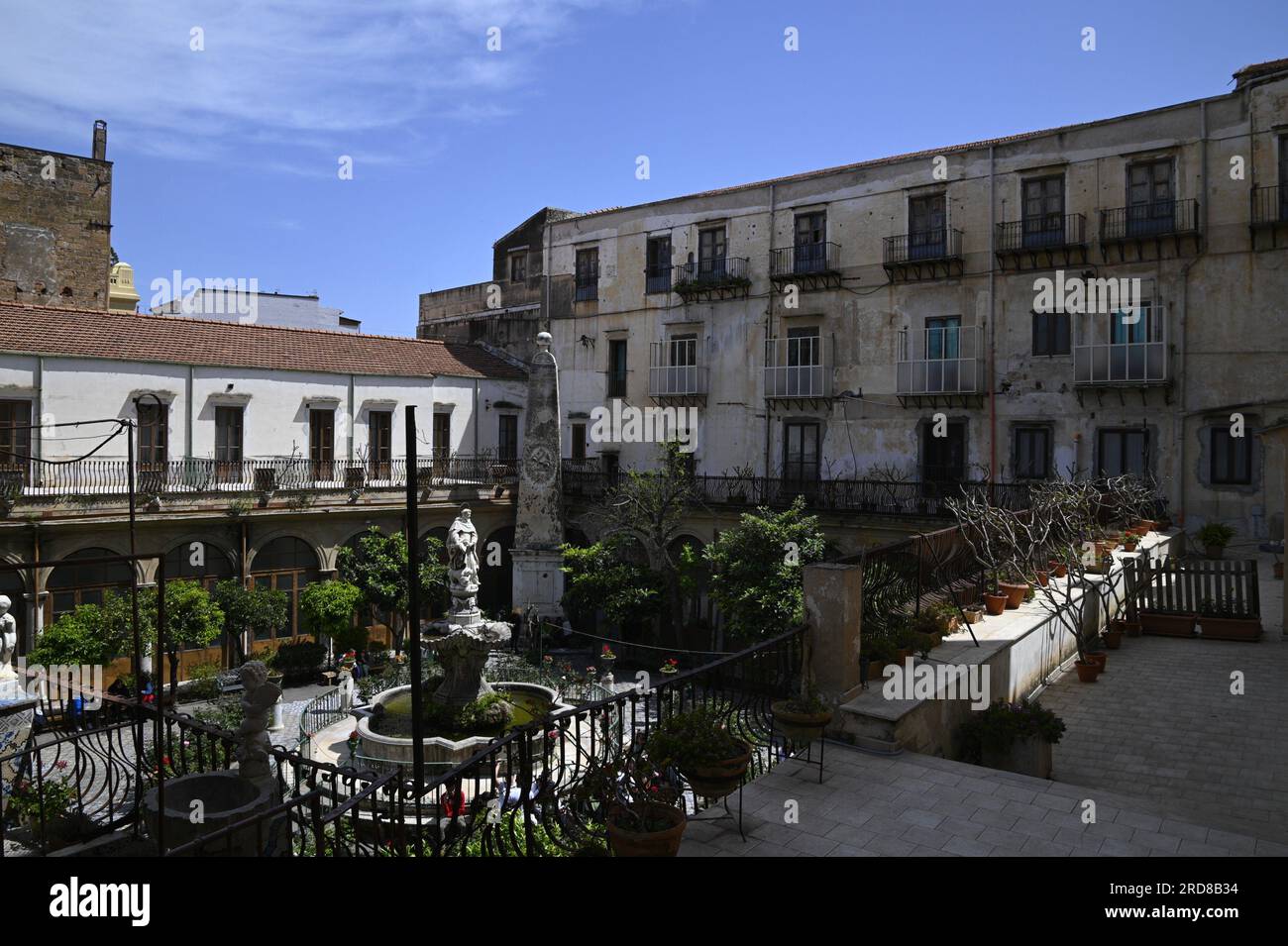 Scenic courtyard and fountain view of the cloistered monastery of Santa ...
