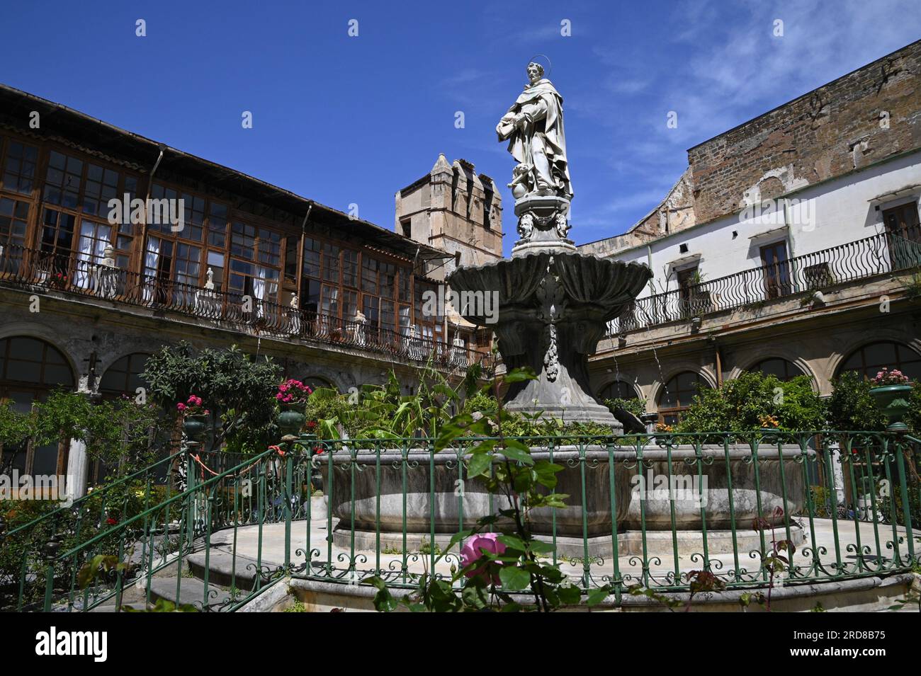 Scenic fountain and garden view of the cloistered monastery of Santa ...