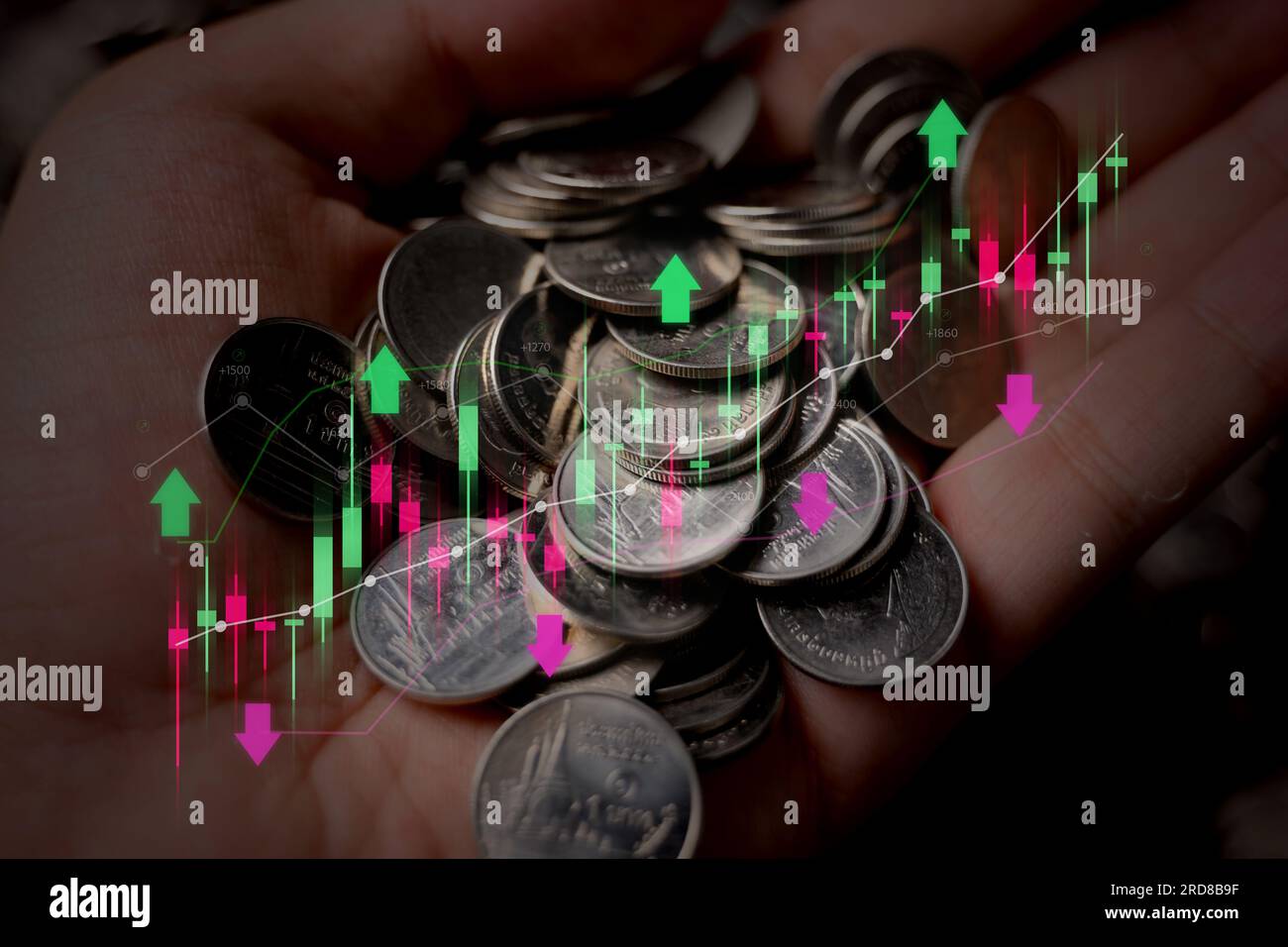 Stack of coins with graph chart growth up, Business marketing Stock ...