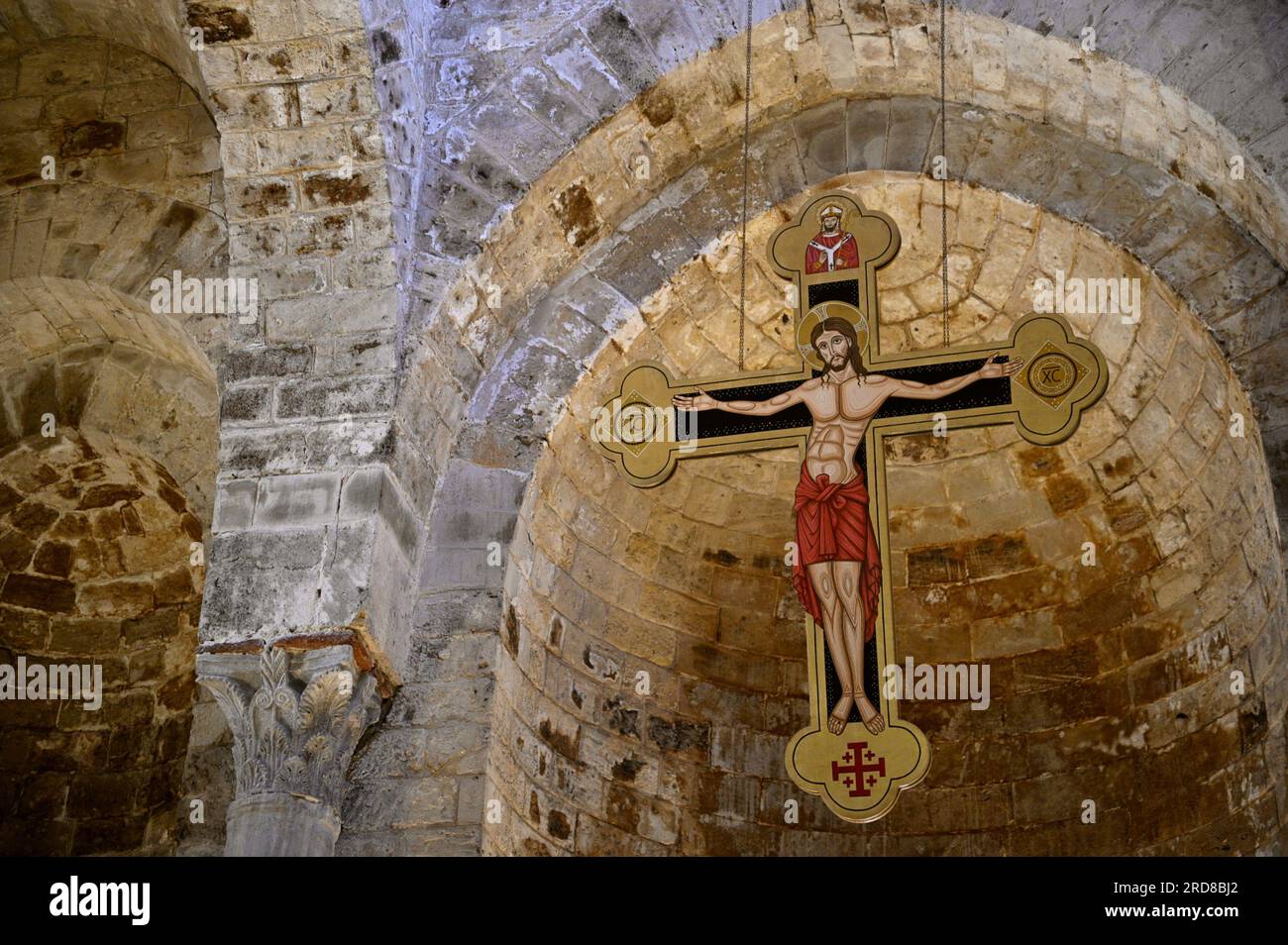 Byzantine arcade with Jesus on the Cross in the interior of the ...
