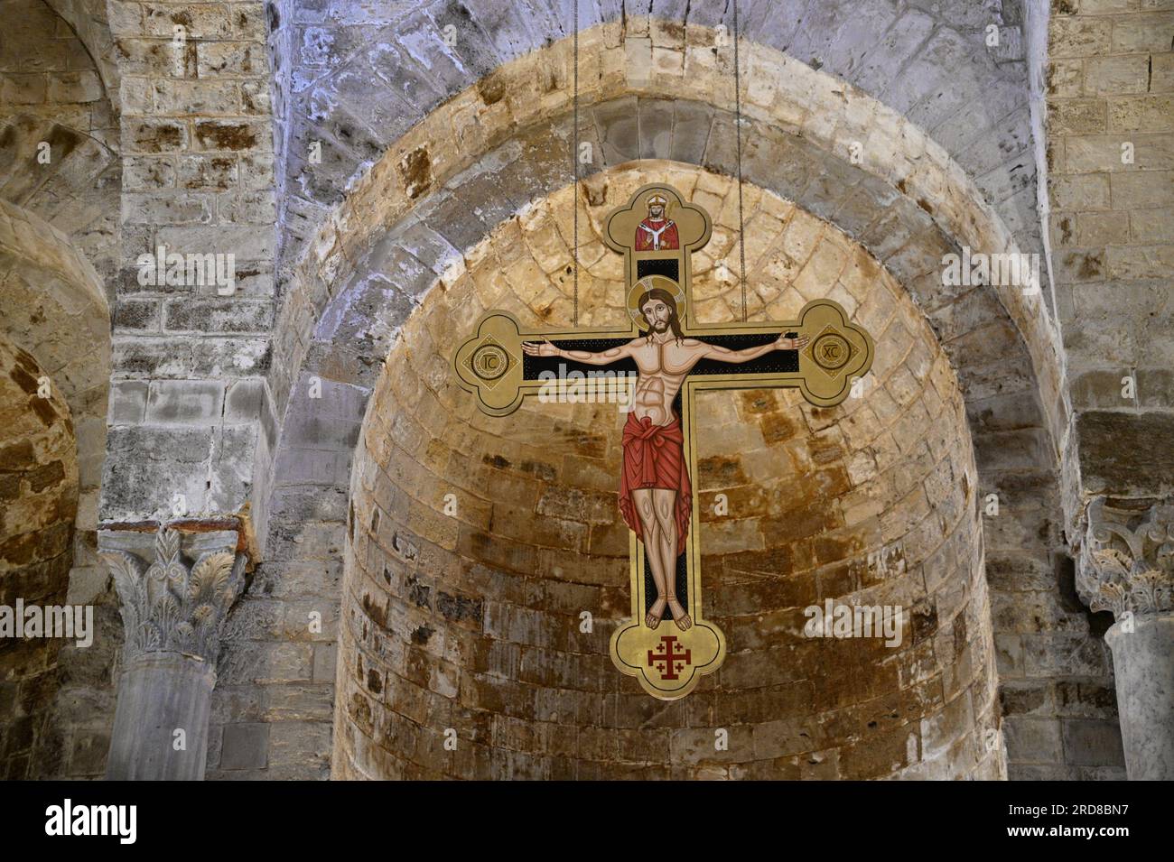 Byzantine arcade with Jesus on the Cross in the interior of the ...