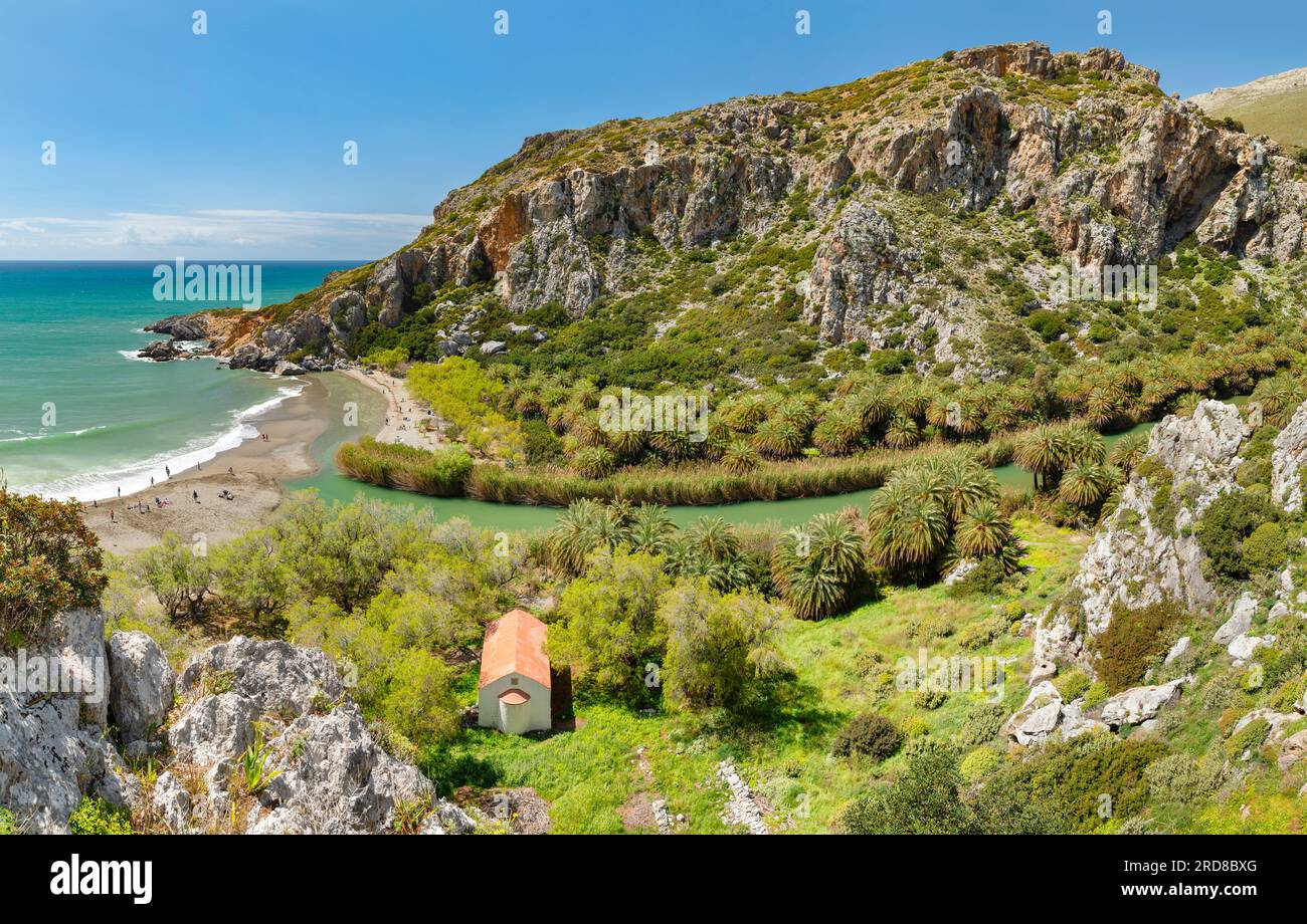 Palm beach of Preveli, Rethymno, Crete, Greek Islands, Greece, Europe ...