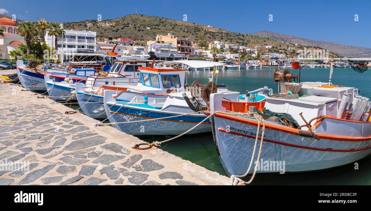 Fishing boats in the port of Elounda, Mirabello Gulf, Lasithi, Crete ...