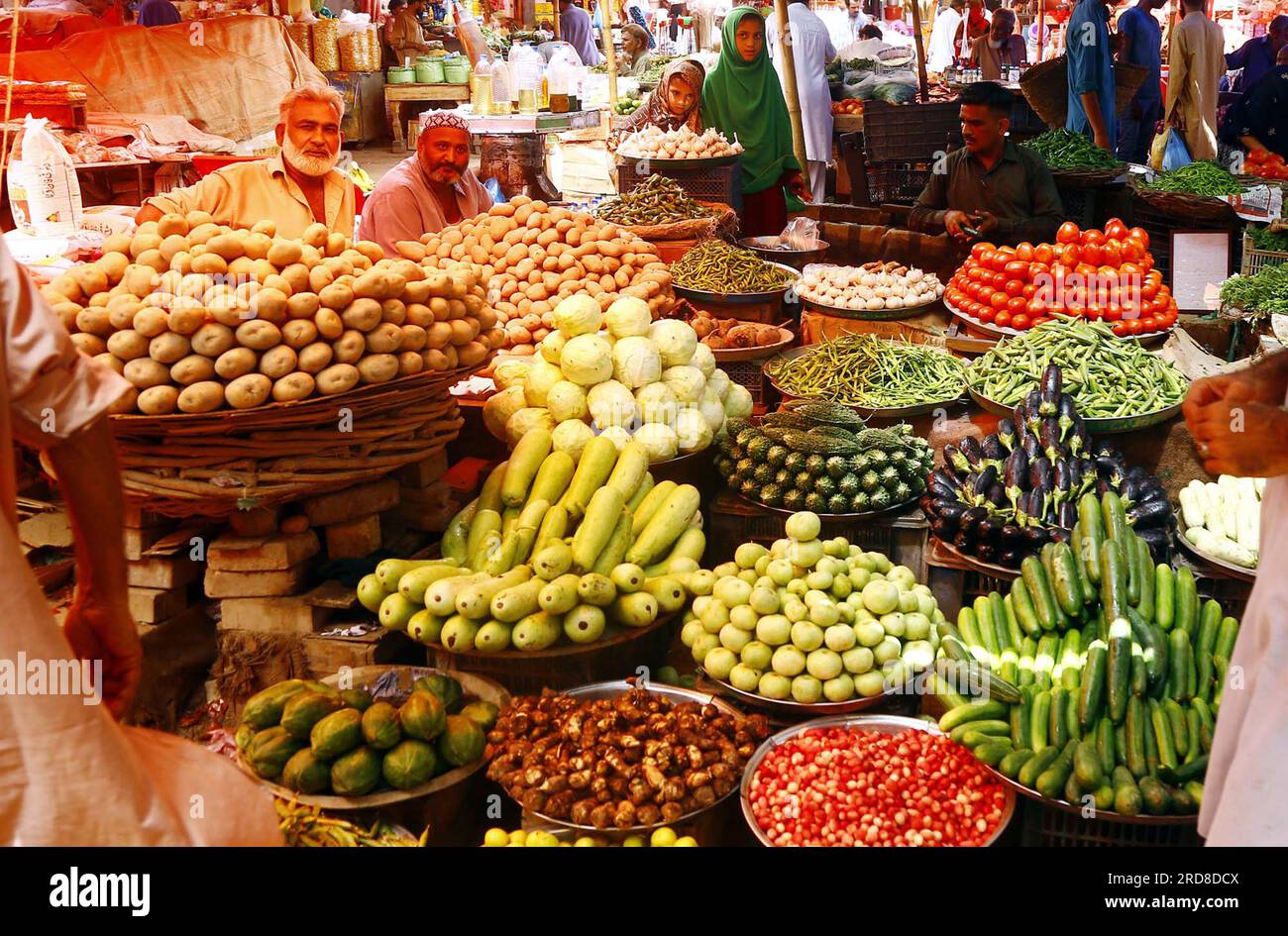 Hyderabad, Pakistan, July 19, 2023. Vegetables are being selling at a ...