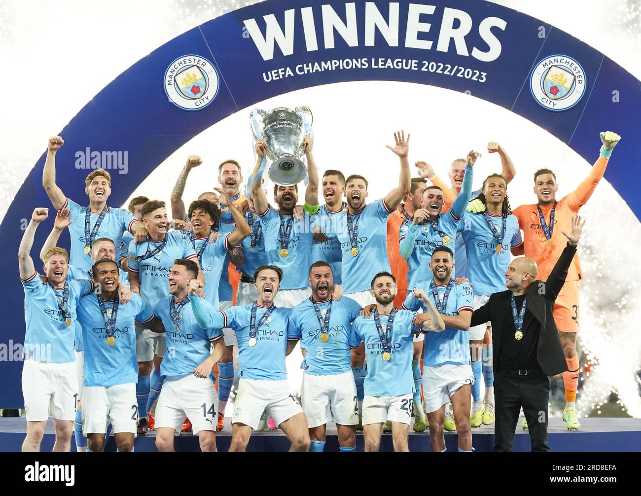 Manchester City captain Ilkay Gundogan lifts the Champions League ...