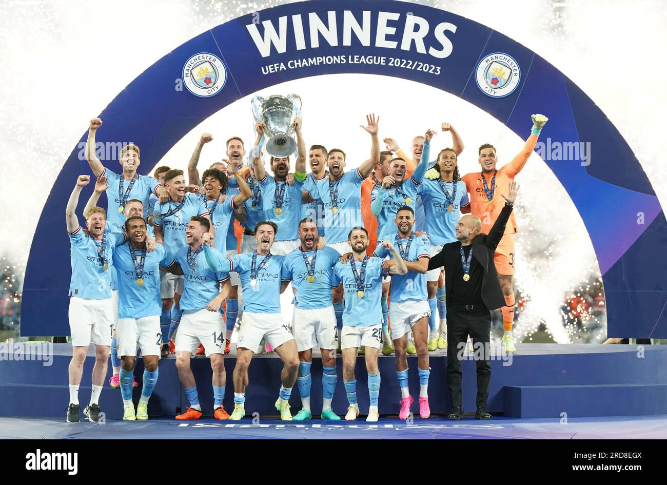 Manchester City captain Ilkay Gundogan lifts the Champions League ...
