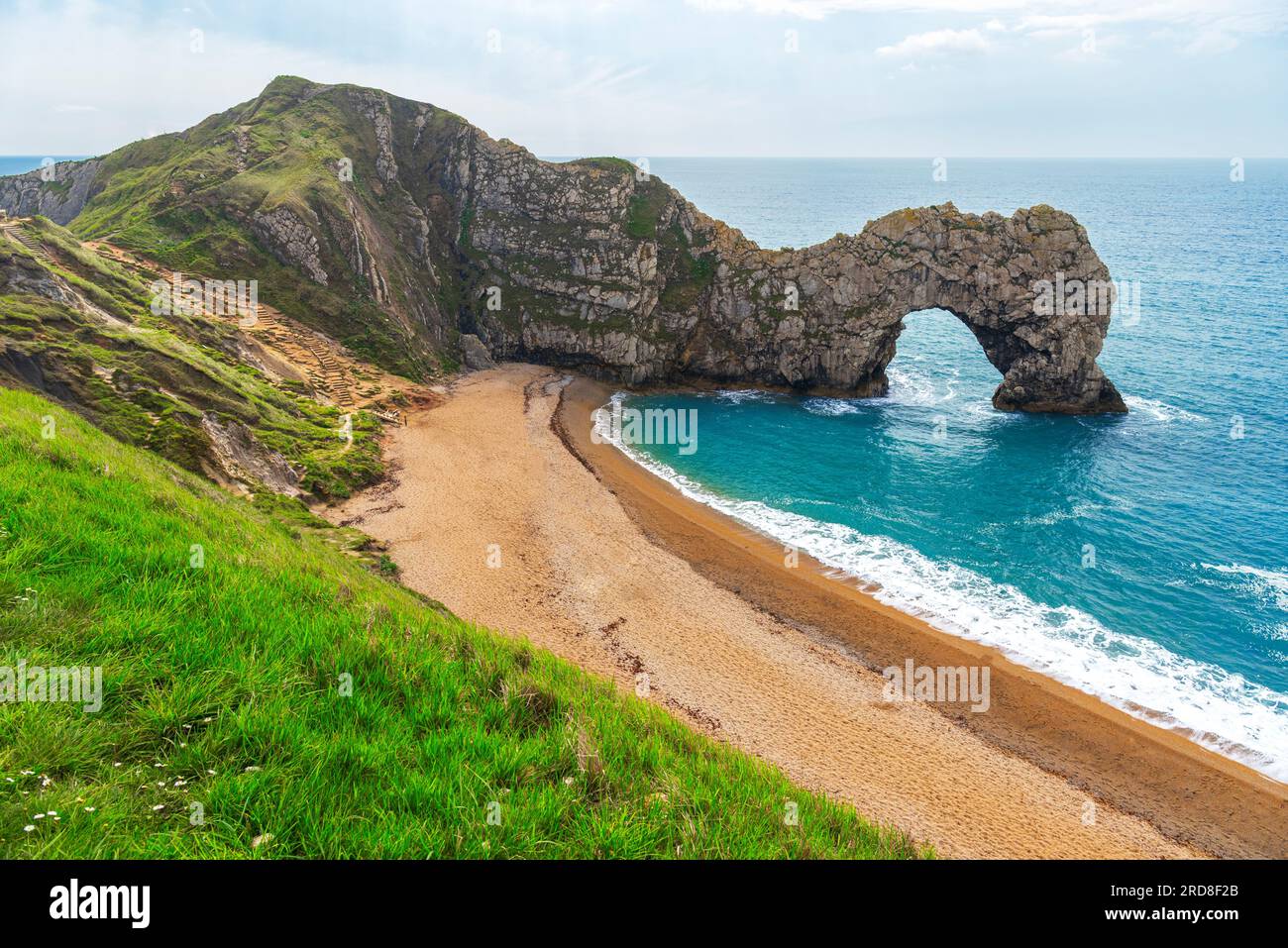 Wide view overlooking east at Durdle Door, Jurassic Coast, UNESCO World ...