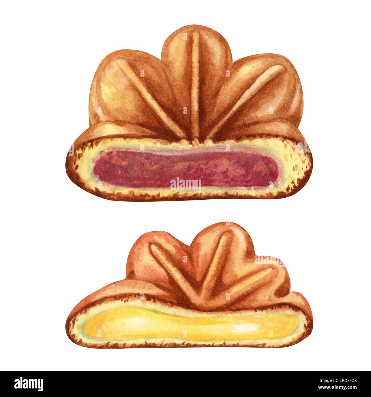 Watercolor traditional Japanese sweets Momiji Manju are sweet pastries stuffed in the shape of a ...