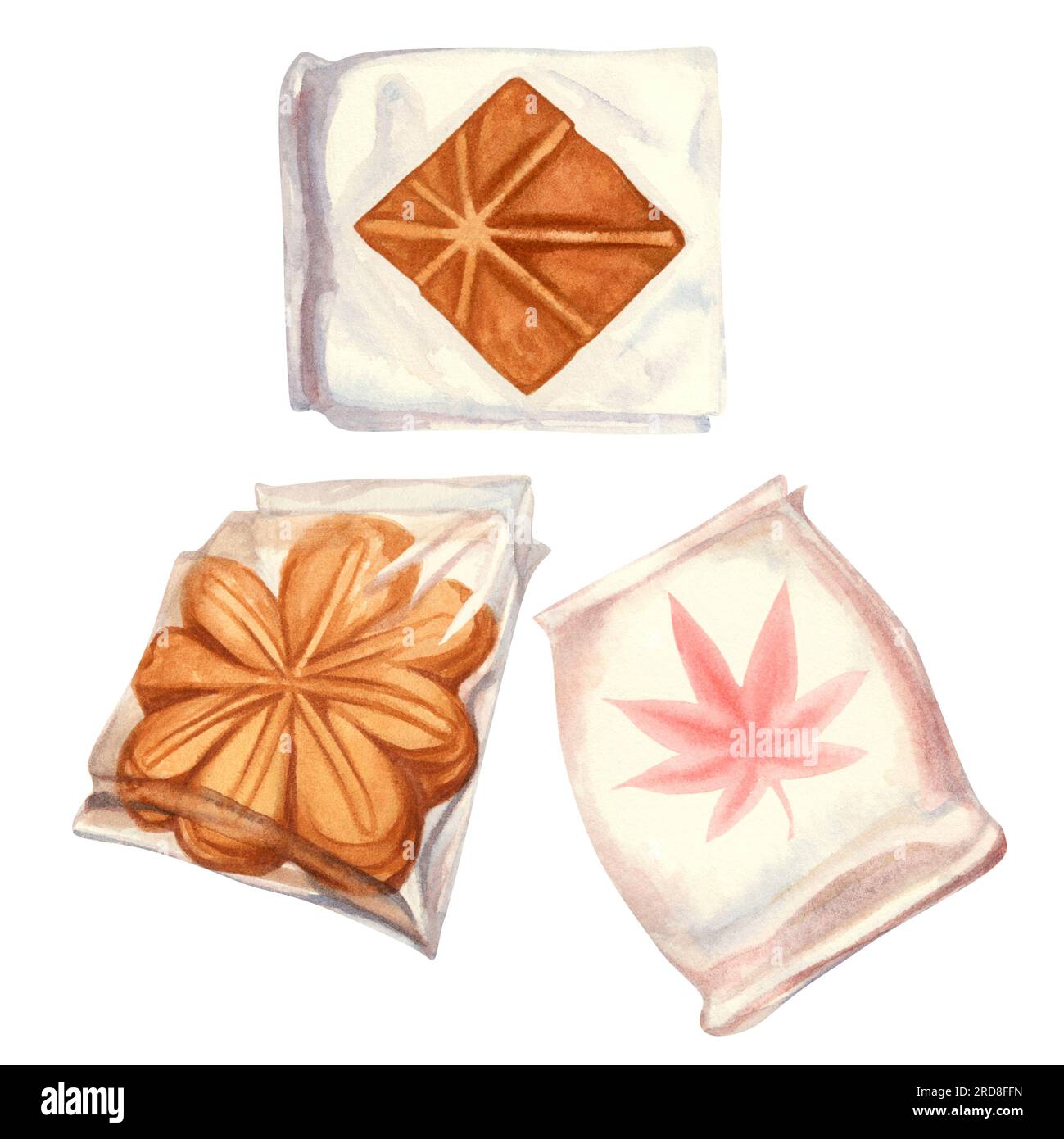 Watercolor traditional Japanese sweets Momiji Manju are sweet pastries ...
