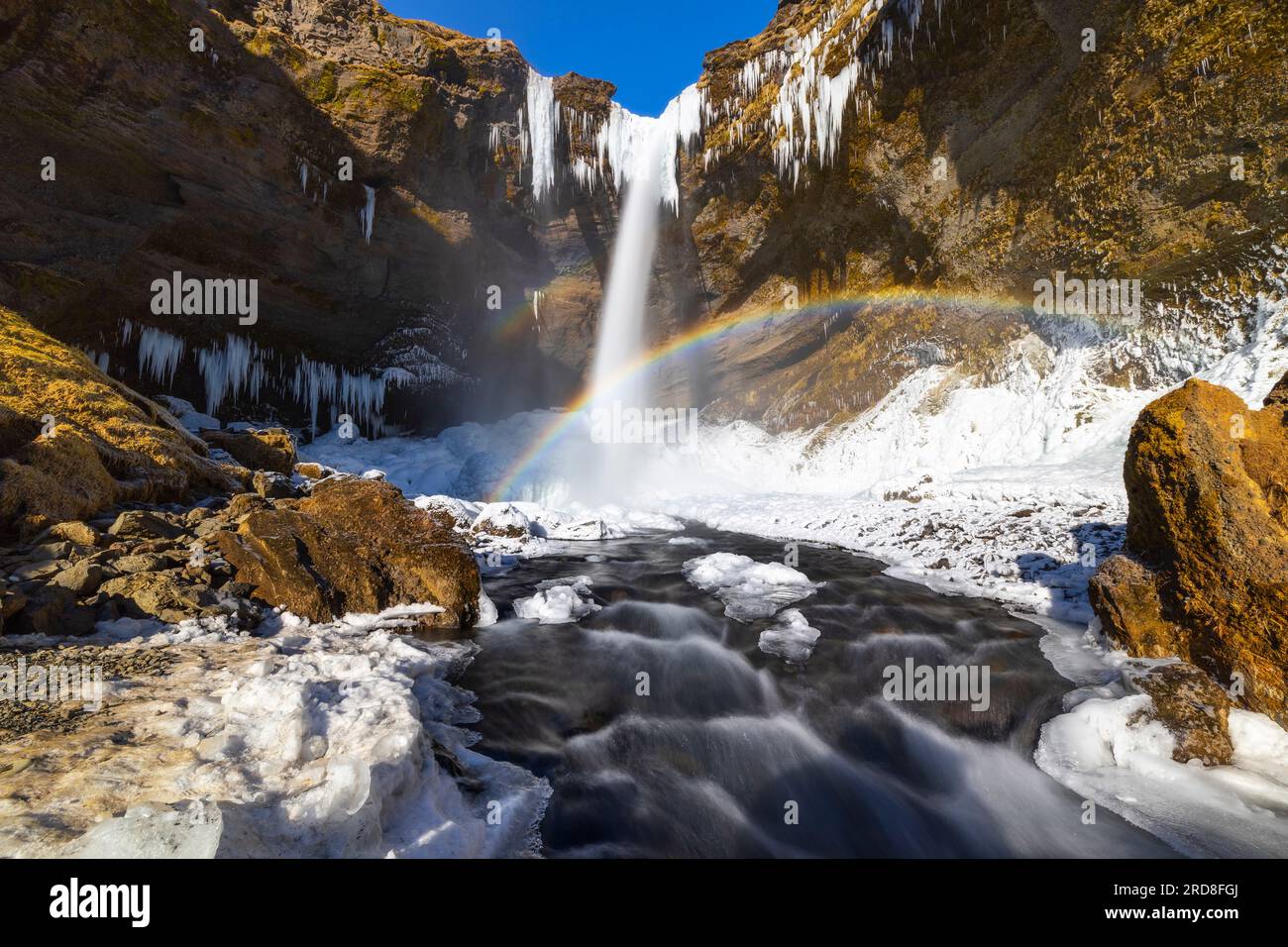 Kvernufoss waterfall with rainbow, Skogar, Sudurland, Iceland, Polar ...