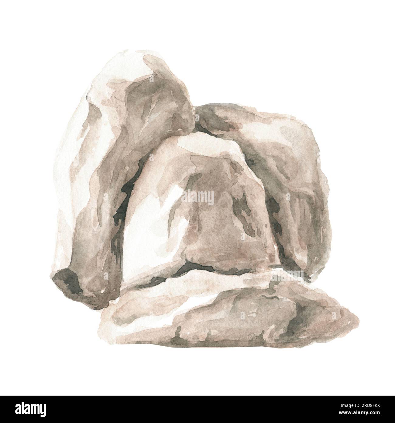 Stone. Landscape design element. Hand drawn watercolor illustration ...