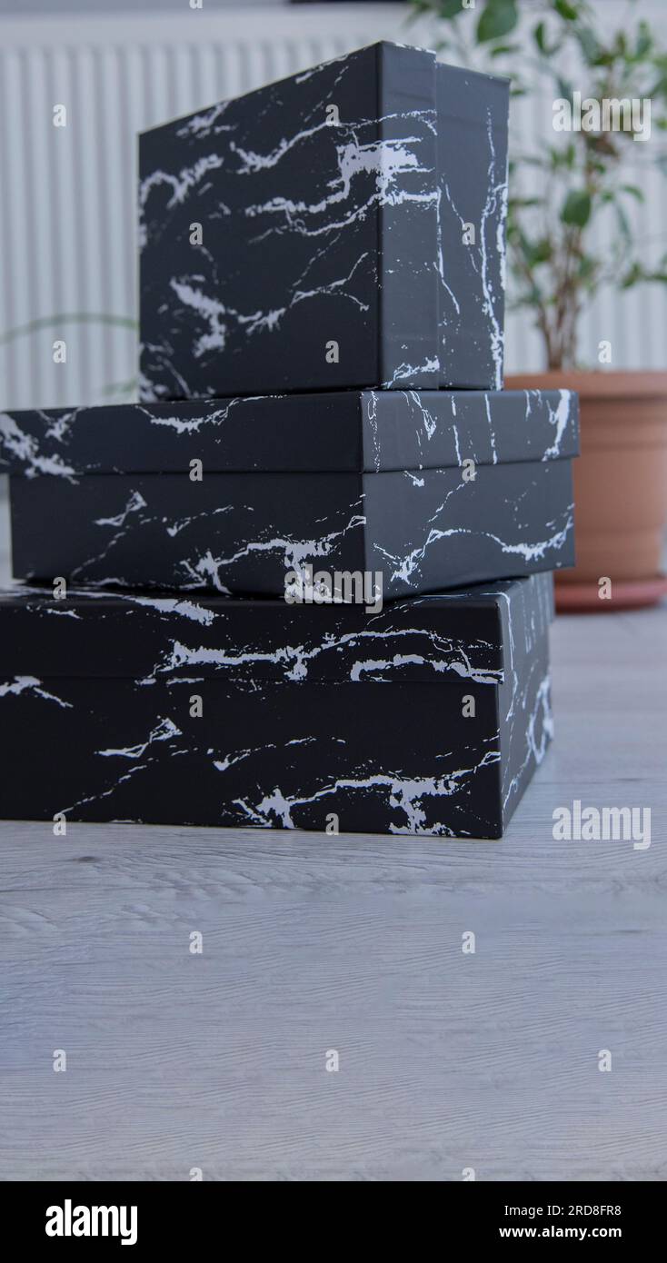 Blank black cardboard boxes for good and gifts. boxes for packaging ...
