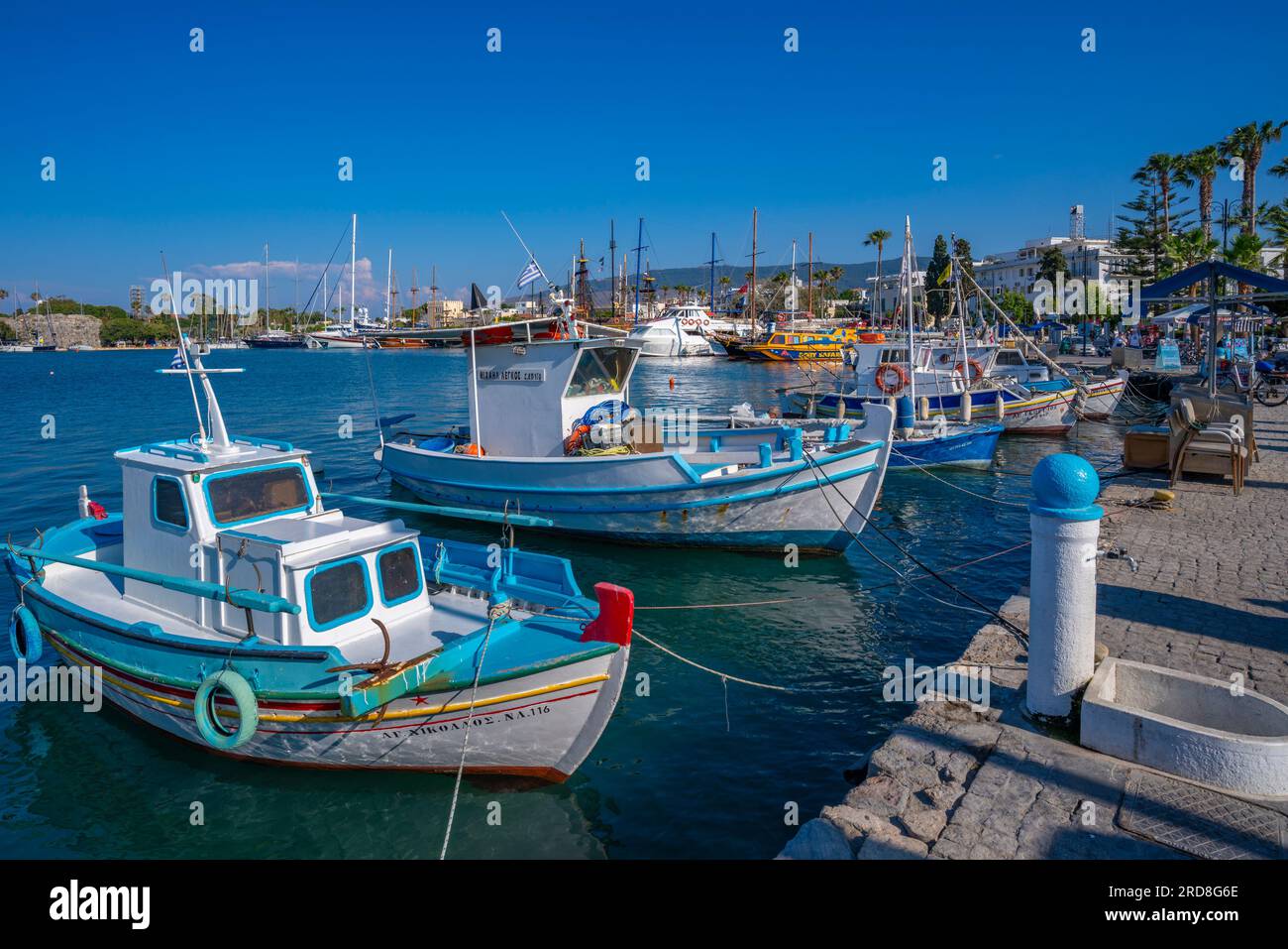 View of boats and ships in Kos Harbour, Kos Town, Kos, Dodecanese ...