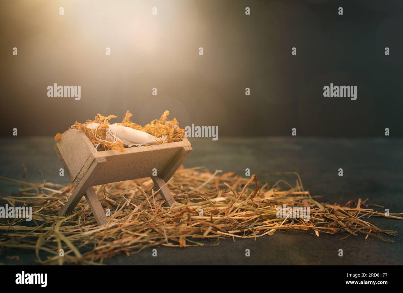 Birth of Jesus Christ in Bethlehem, light is shinning on the manger ...